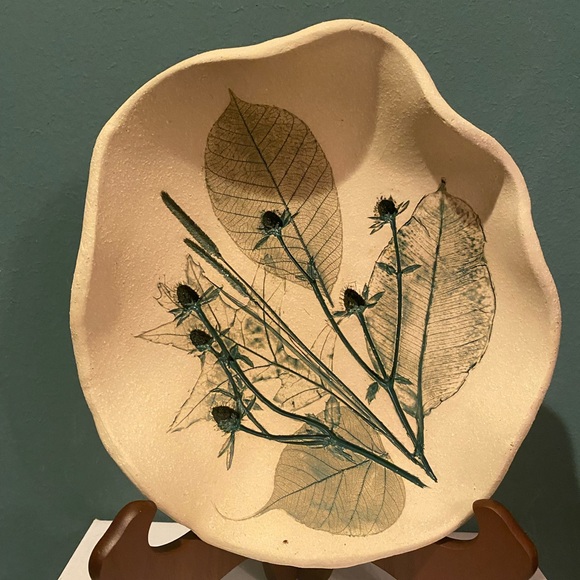 Hand Crafted | Accents | Art Pottery Curled Edge Impressed Wild Flower ...